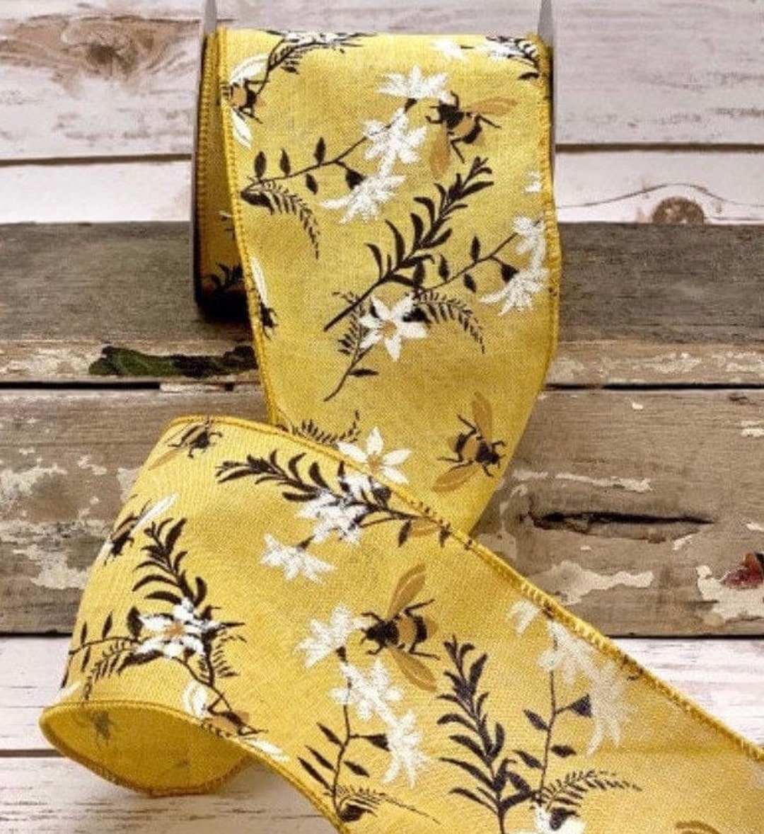 D Stevens, 10 Yards, 4 Inch Wire Ribbon, Bee Floral Ribbon, Floral ...