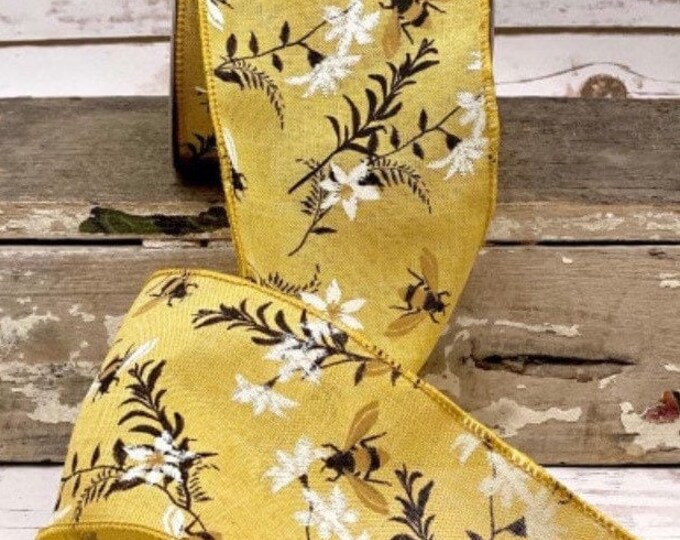 D Stevens, 10 Yards, 4 Inch Wire Ribbon, Bee Floral Ribbon, Floral ...