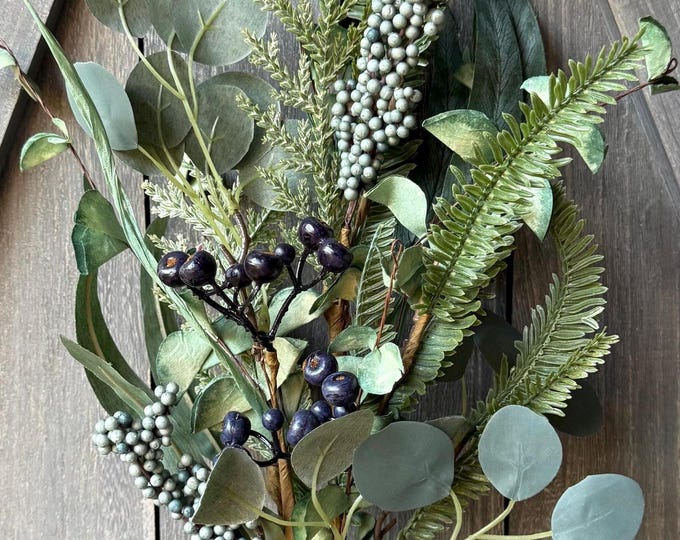 20" Eucalyptus, Mix Greenery Spray, Faux Eucalyptus Bush, Mix Blueberry ...