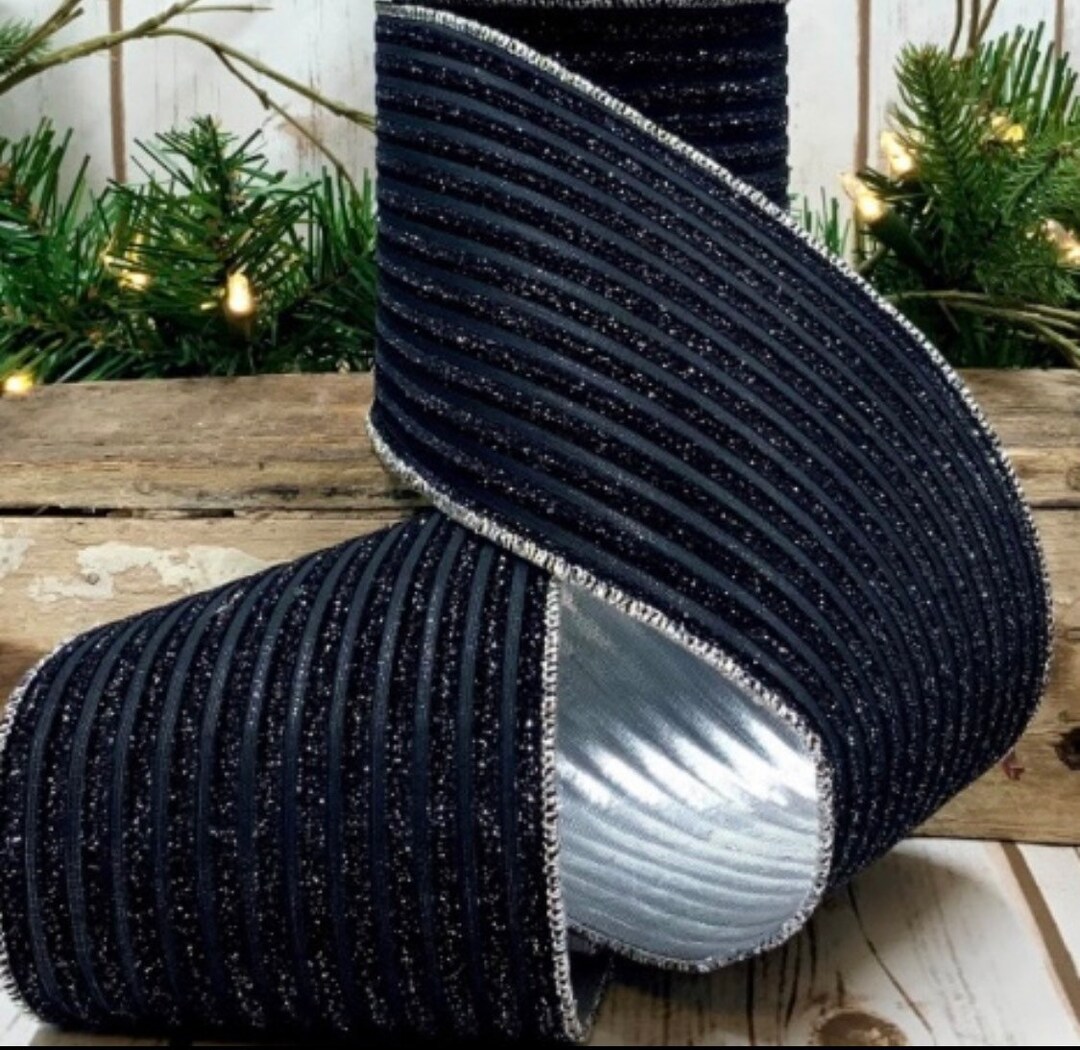 D Stevens, 10 Yards, 4 Inch Wired Ribbon, Black Velvet Ribbon, Black ...