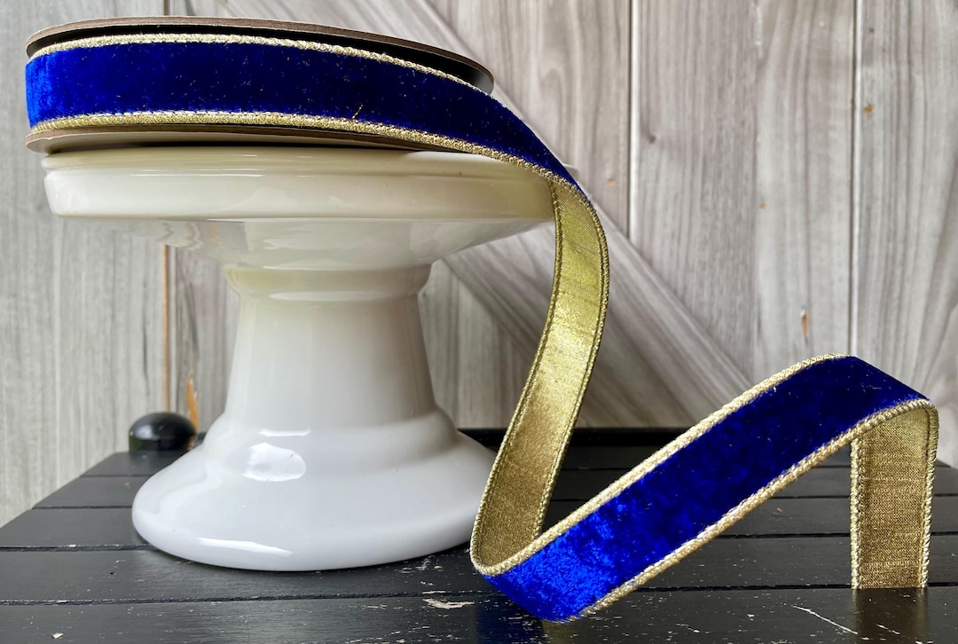 D Stevens, 10 Yards, 1 Inch Wired Ribbon, Blue Velvet Ribbon, Royal ...