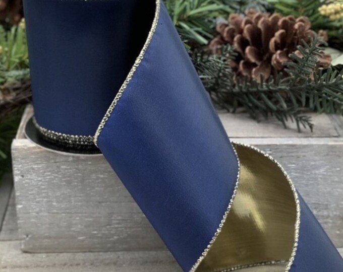 D Stevens, 10 Yards, 4 Inch Wired Ribbon, Navy Blue Ribbon, Taffeta ...