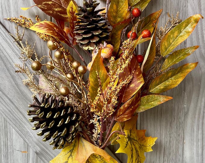 20" Fall Spray, Fall Pinecone Bush, Maple Leaf Bush, Fall Leaf Bush ...