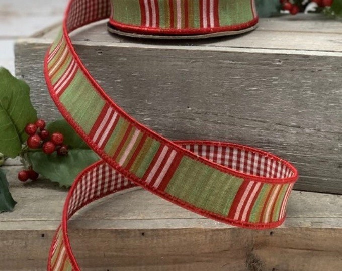 10 Yards, 1 Inch Wired Ribbon, North Pole Ribbon, Plaid Wired Ribbon ...