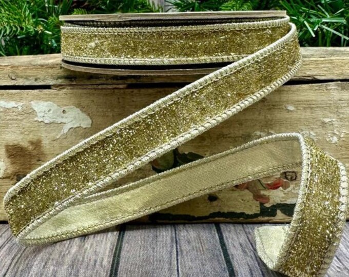 D Stevens, 10 Yards, .5 Inch Wired Ribbon, Gold Silver Ribbon, Velvet ...