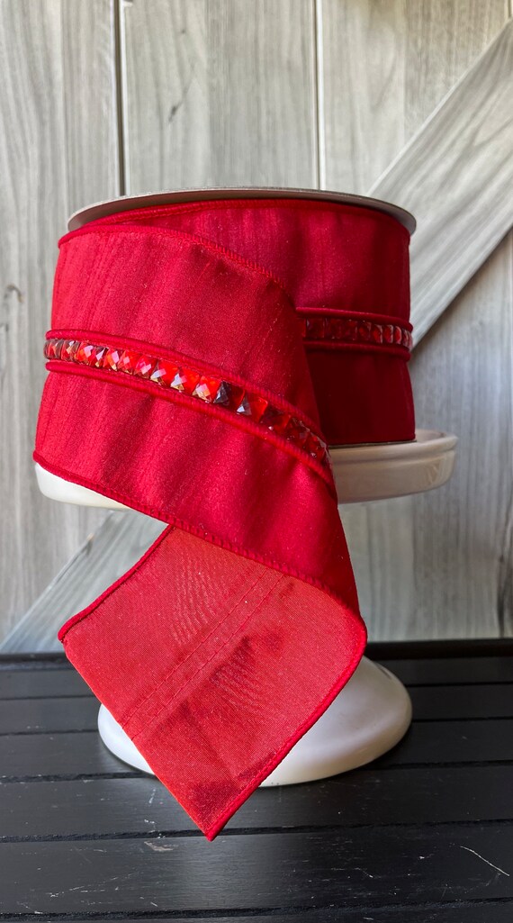 10 Yards 4 Inch Wired Ribbon Jewel Wired Ribbon Red Wire - Etsy