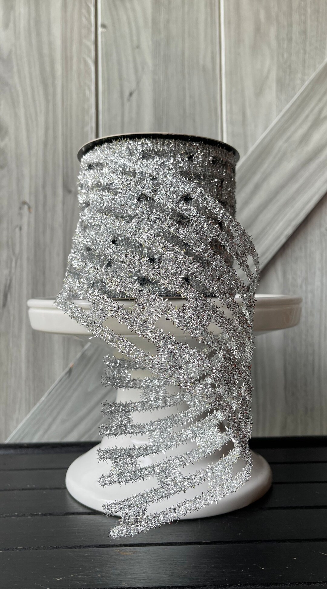 D Stevens, 10 Yards, 4 Inch Ribbon, Tinsel Link Ribbon, Silver Ribbon ...