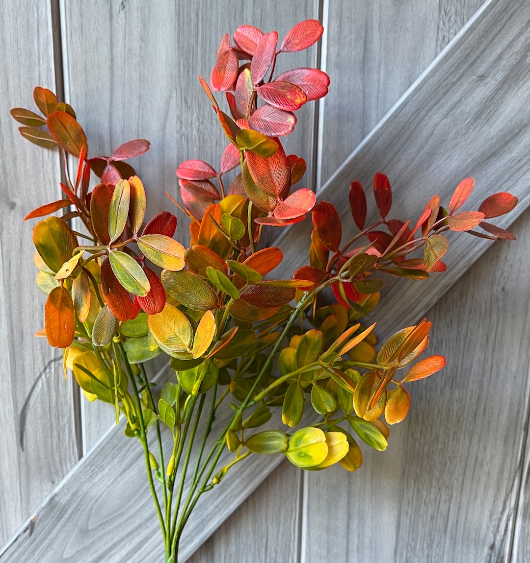15" Leaf Bush, Faux Leaf Spray, Faux Leaf Bush, Orange Leaf Bush, DIY ...