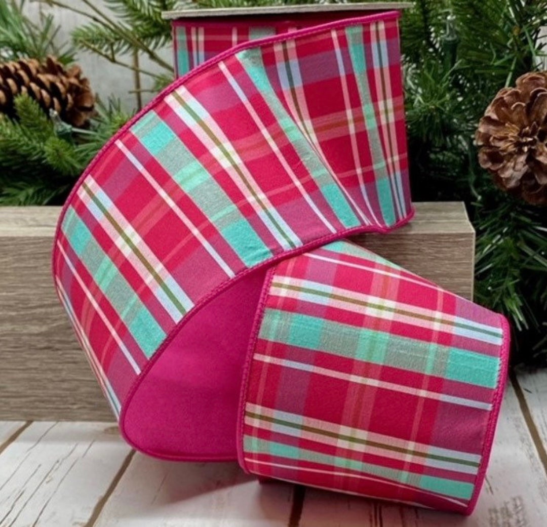 D Stevens, 10 Yards, 4 Inch Wired Ribbon, Pink Plaid Ribbon, Plaid ...