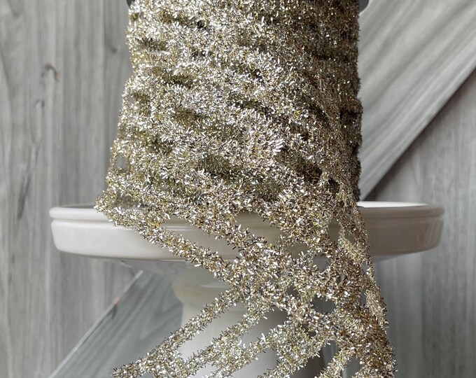 D Stevens, 10 Yards, 4 Inch Ribbon, Tinsel Link Ribbon, Gold Silver ...