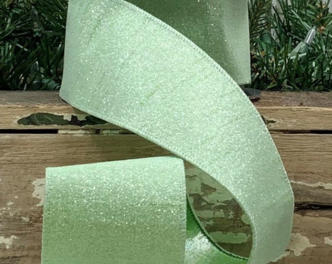 D Stevens, 10 Yards, 2.5 Inch Wired Ribbon, Glitter Mint Ribbon, Mint ...