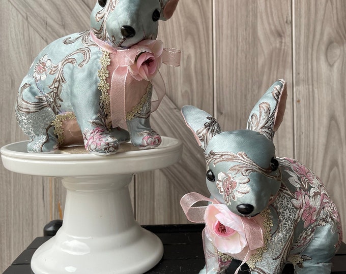 10" Velvet Bunny, Blue Paisley Bunny, Paisley Bunny Rabbit, Bunny Decor ...