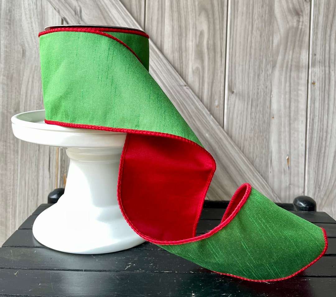 10 Yards, 4 Inch Wire Ribbon, Double Sided Ribbon, Green Ribbon ...