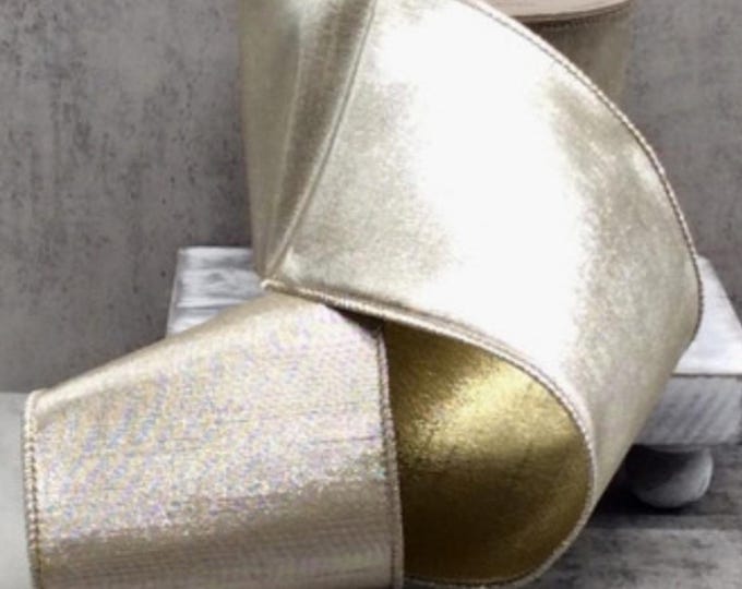 D Stevens, 10 Yards, 4 Inch Wire Ribbon, Platinum Ribbon, Gold Ribbon ...