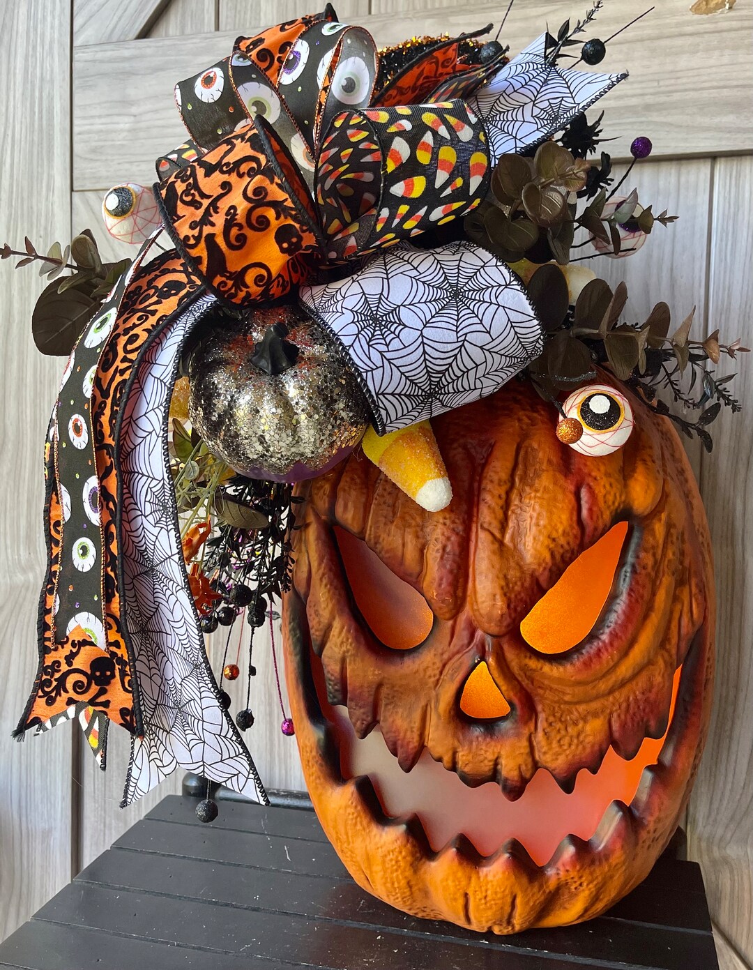 Pumpkin Centerpiece Lit Jack O Lantern Lit Pumpkin Décor - Etsy