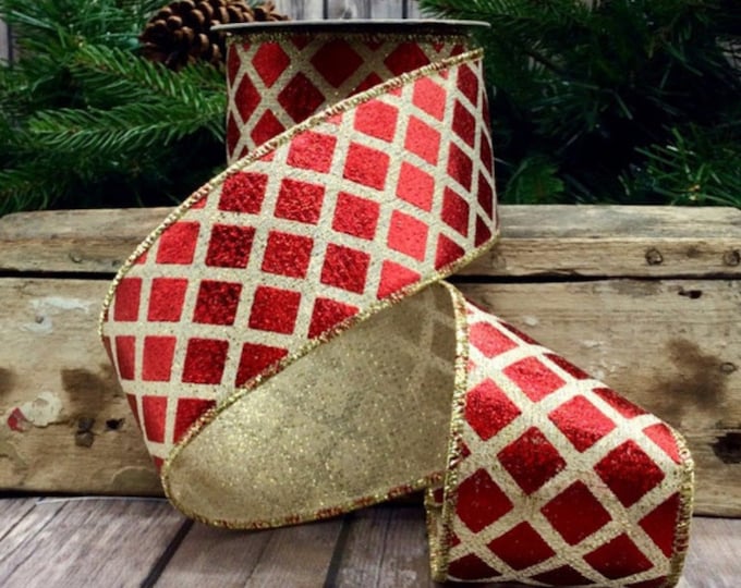 D Stevens, 10 Yards, 2.5 Inch Wired Ribbon, Red Diamond Ribbon, Red ...