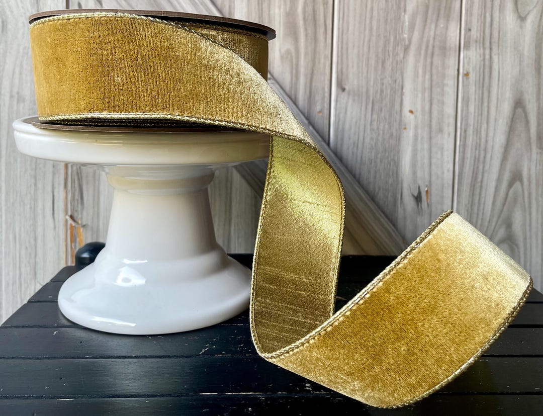 D Stevens, 10 Yards, 2.5 Inch Wired Ribbon, Gold Velvet Ribbon, Gold ...