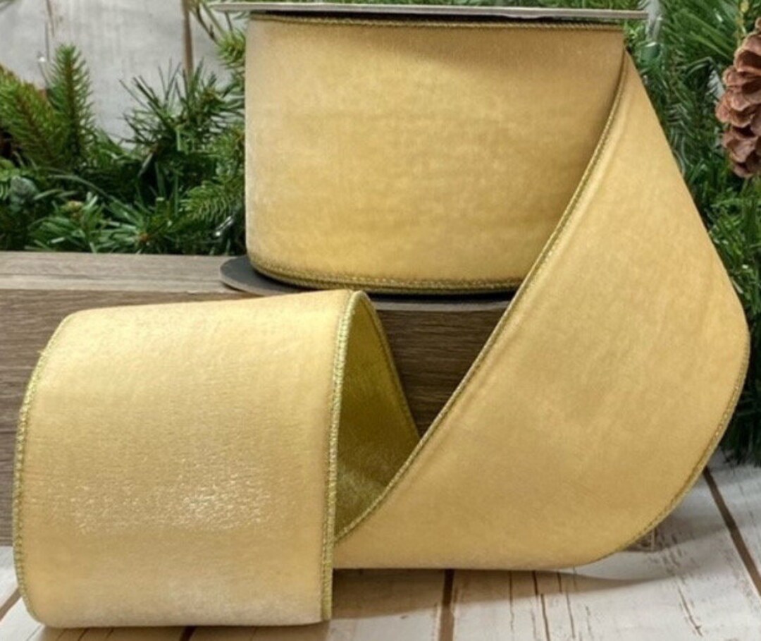 D Stevens, 10 Yards, 4 Inch Wired Ribbon, Butterscotch Ribbon, Velvet ...