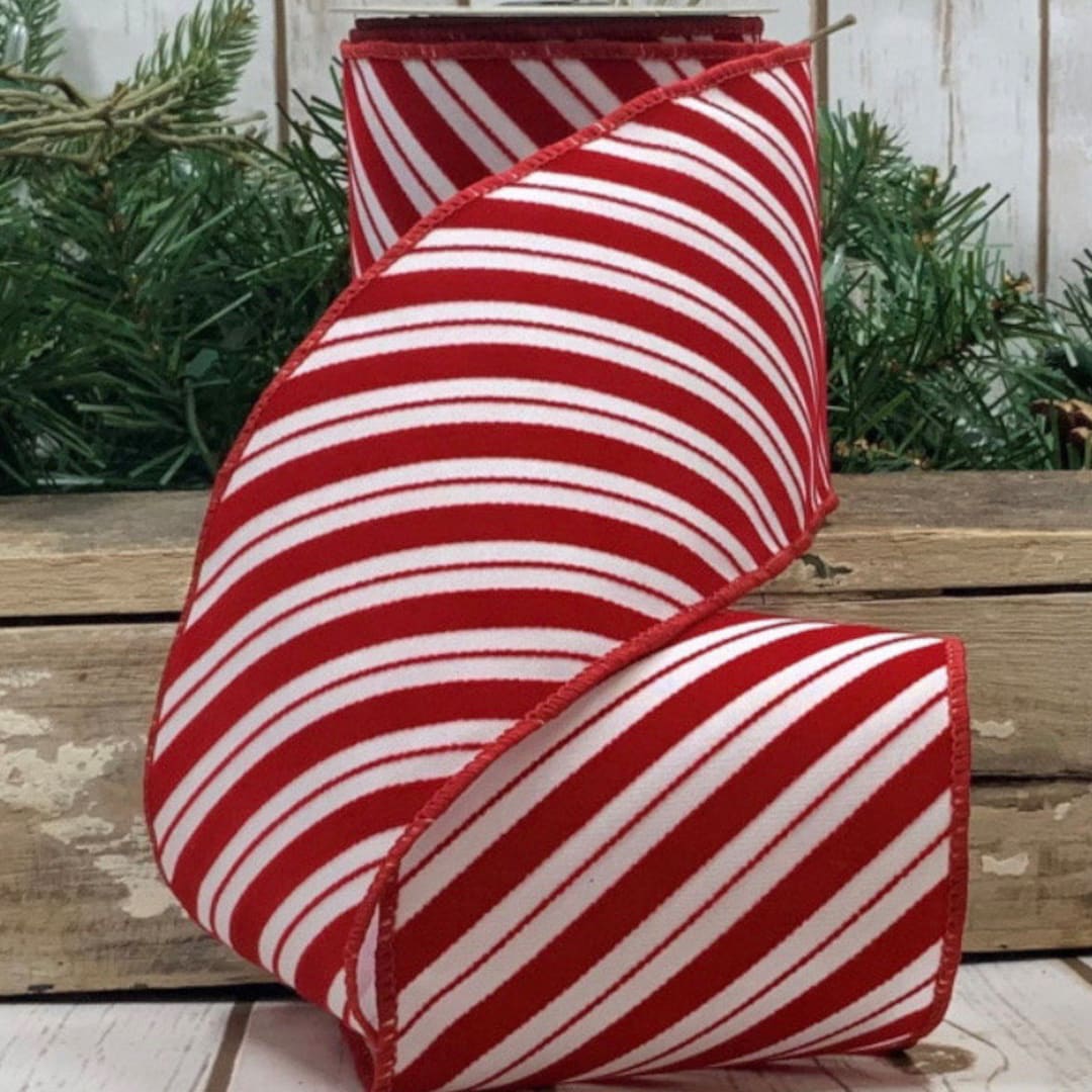 D Stevens, 10 Yards, 4 Inch Wired Ribbon, Candy Stripe Ribbon, Red ...