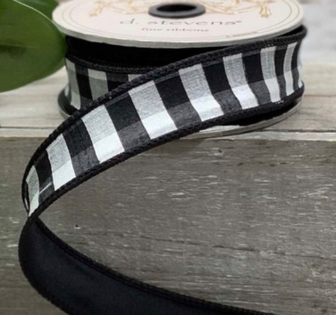 D Stevens, 10 Yards, 1 Inch Wired Ribbon, Buffalo Check Ribbon, Black ...
