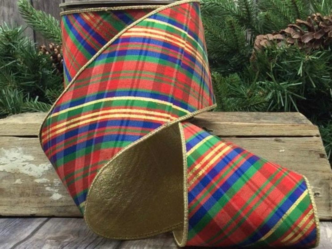 D Stevens, 10 Yards, 4 Inch Wired Ribbon, Yuletide Plaid Ribbon, Plaid ...