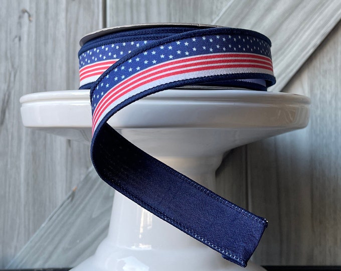 10 Yards, 1 Inch Wired Ribbon, Flag Stripes Ribbon, Patriotic Ribbon ...