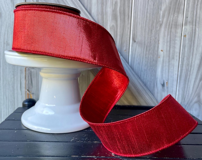 D Stevens, 10 Yards, 2.5 Inch Wire Ribbon, Red Metallic Ribbon ...
