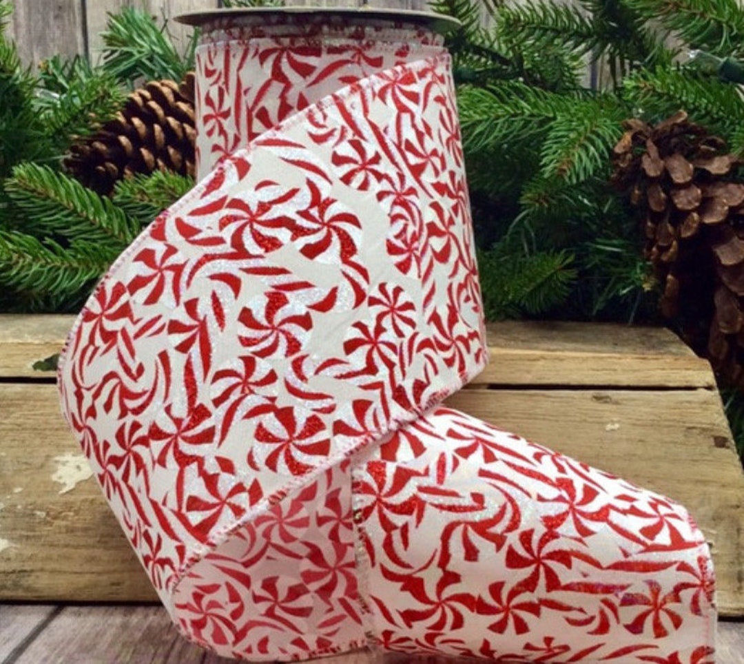 D Stevens, 10 Yards, 4 Inch Wired Ribbon, Peppermint Ribbon, Red Ribbon ...