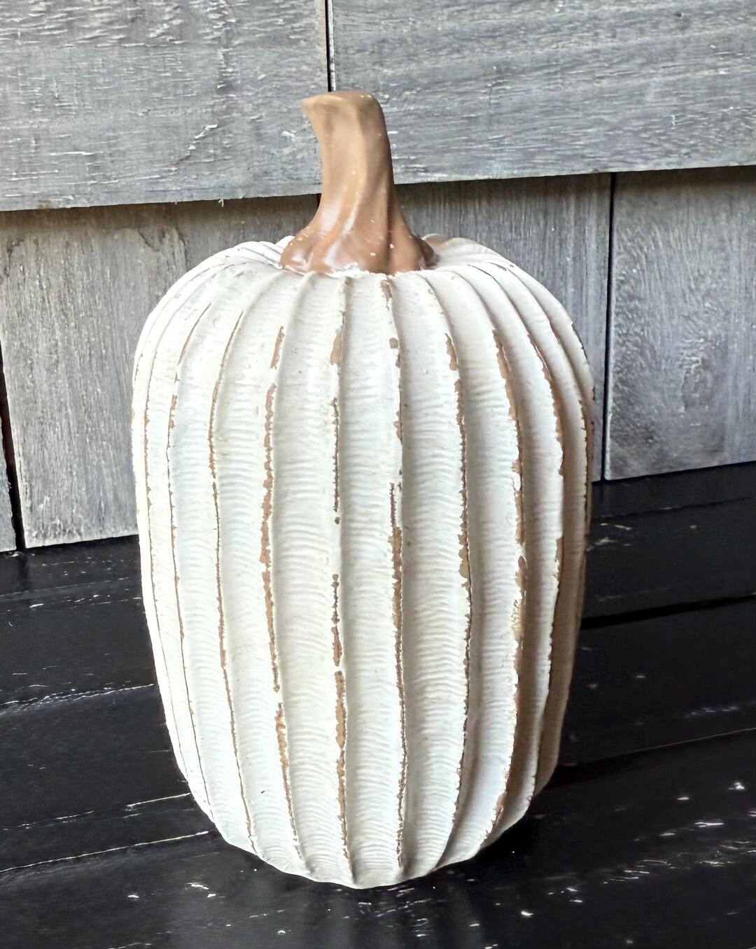 5" Polyresin Pumpkin, Whitewash Pumpkin, Faux Brown Pumpkin, Tall White ...