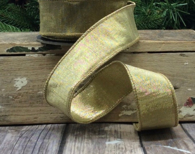 D Stevens, 10 Yards, 1.5 Inch Wired Ribbon, Gold Wired Ribbon, Metallic ...