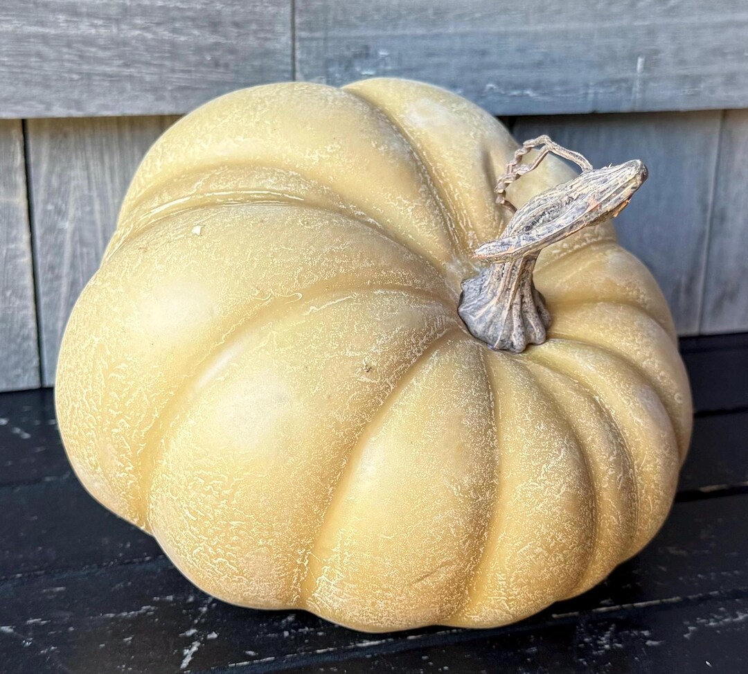 7" Faux Pumpkin, Pumpkin Décor, Flat Pumpkin, Weathered Pumpkin, Fake Beige Pumpkin, Whitewash ...