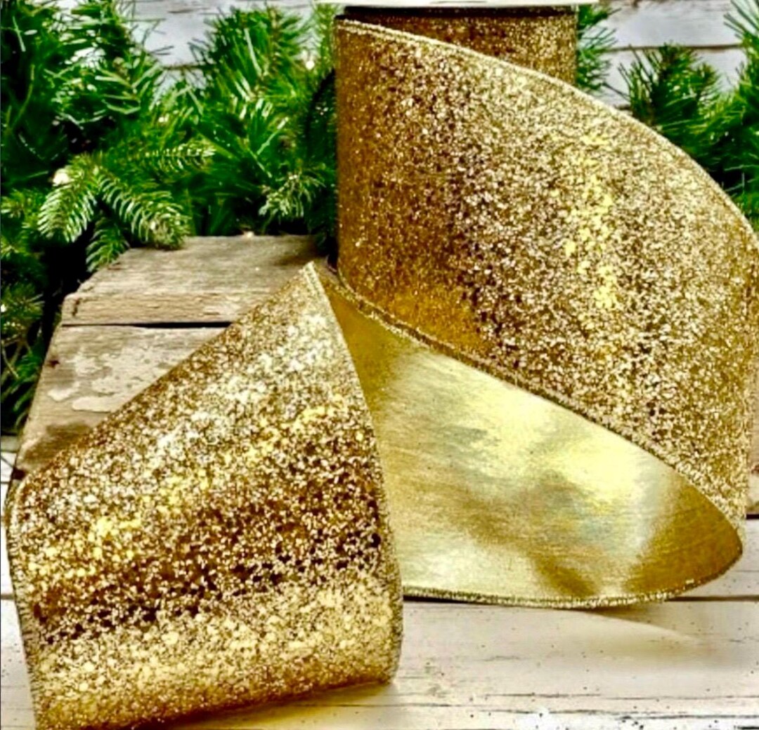 D Stevens, 10 Yards, 4 Inch Wire Ribbon, Gold Glitter Ribbon, Gold ...