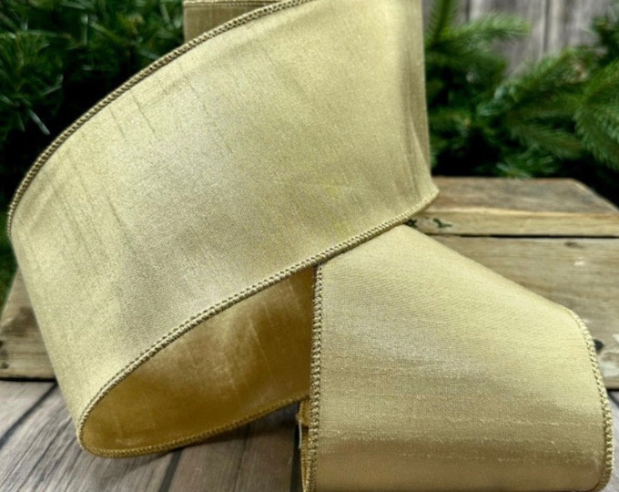 D Stevens, 10 Yards, 4 Inch Wire Ribbon, Gold Wire Ribbon, Metallic ...