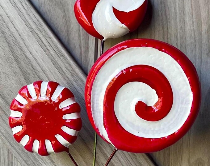 SET of 3 or 6, 16" Candy Pick, Swirl Candy Spray, Red Candy Pick ...