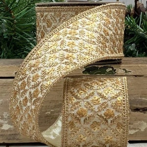 D Stevens, 5 Yards, 2.5 Inch Wired Ribbon, Gold Sequin Ribbon, Sequin ...