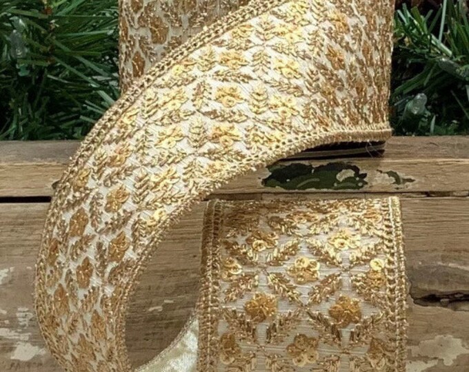 D Stevens, 5 Yards, 2.5 Inch Wired Ribbon, Gold Sequin Ribbon, Sequin ...