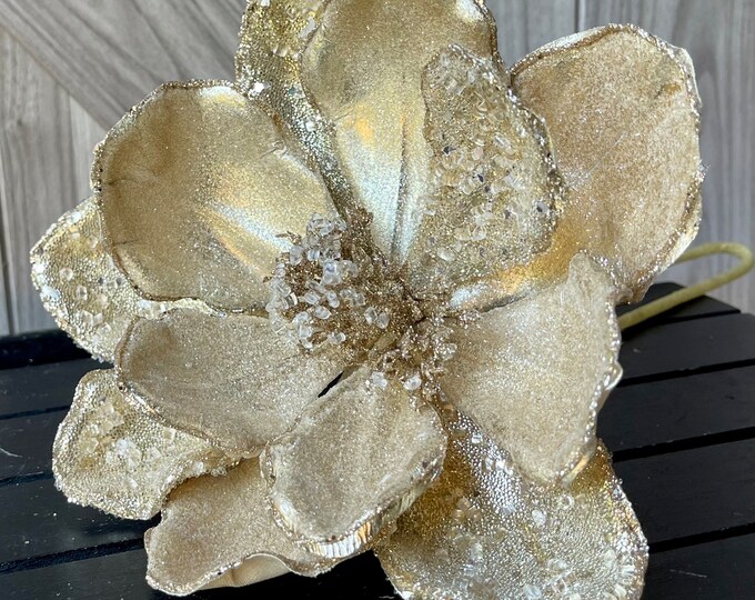 9" Gem Magnolia, Gold Magnolia Stem, Iced Magnolia Stem, Sequins Tip ...