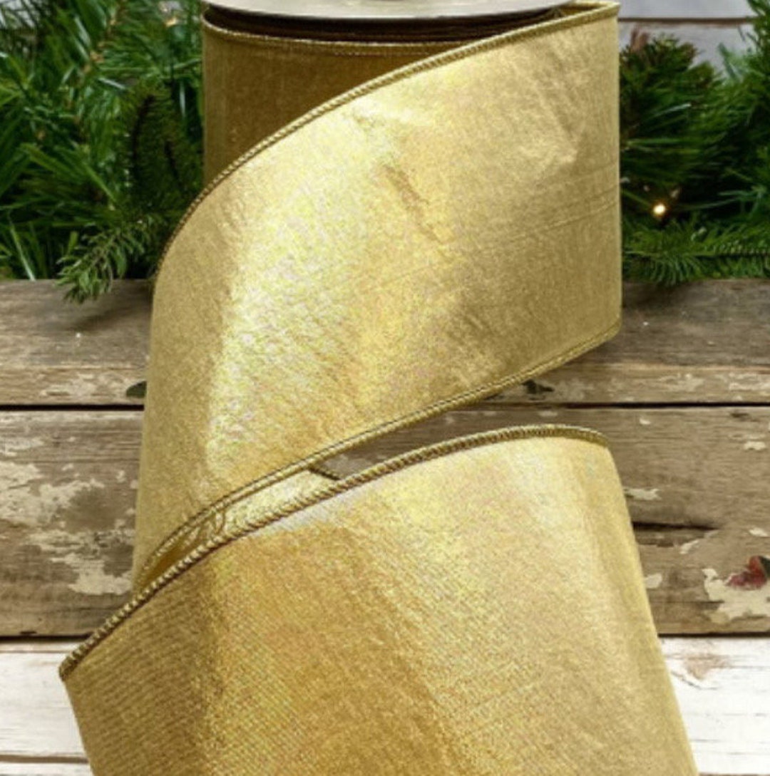 D Stevens, 10 Yards, 4 Inch Wire Ribbon, Gold Wire Ribbon, Metallic ...