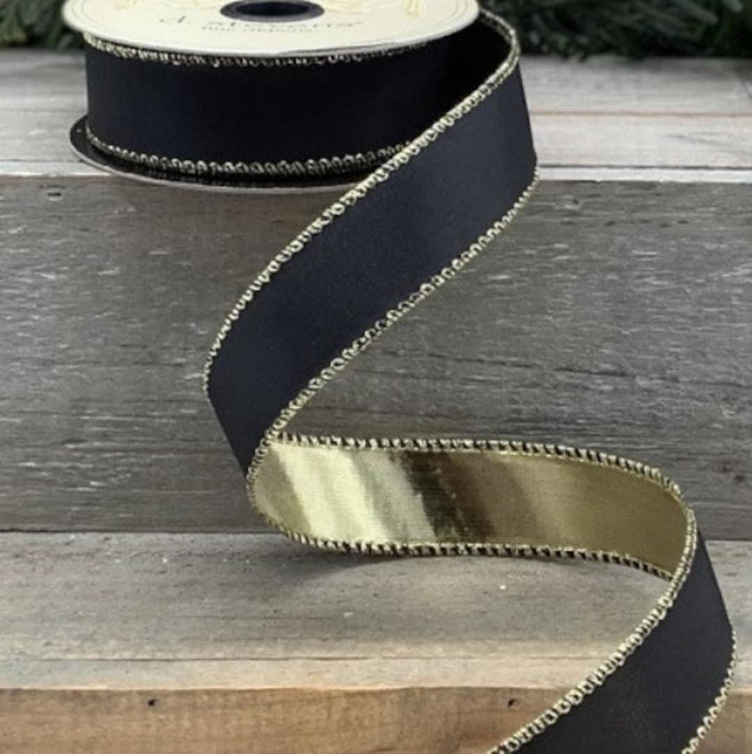 D Stevens, 10 Yards, 1 Inch Wired Ribbon, Taffeta Ribbon, Black Ribbon ...