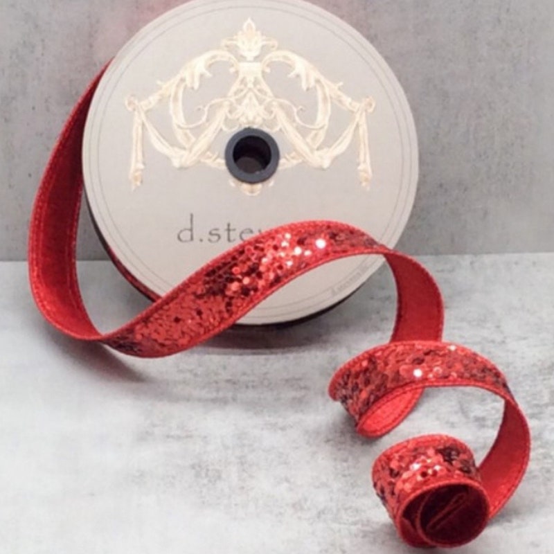 Red Ribbon With Sequins - Etsy