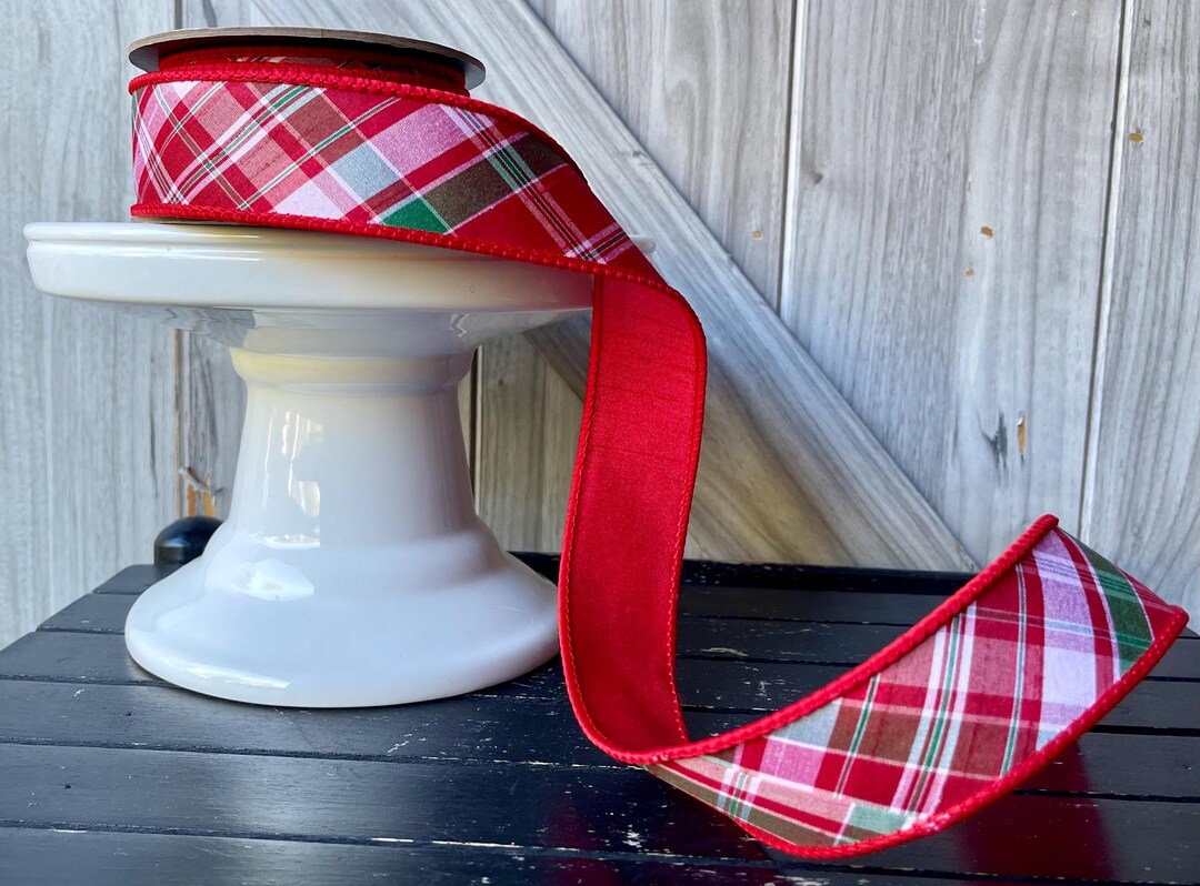 D Stevens, 10 Yards, 1.5 Inch Wired Ribbon, Holiday Plaid Ribbon, Red ...