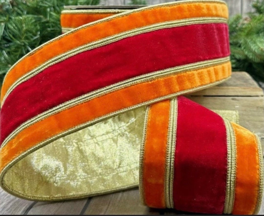 D Stevens, 10 Yards, 4 Inch Wire Ribbon, Stripe Velvet Ribbon, Velvet ...