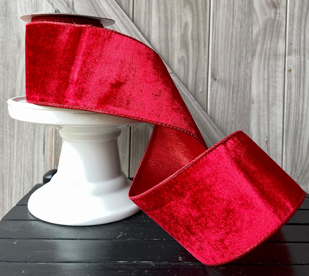 5 Yards, 4 Inch Wired Ribbon, Red Sheldon Ribbon, Red Velvet Ribbon ...