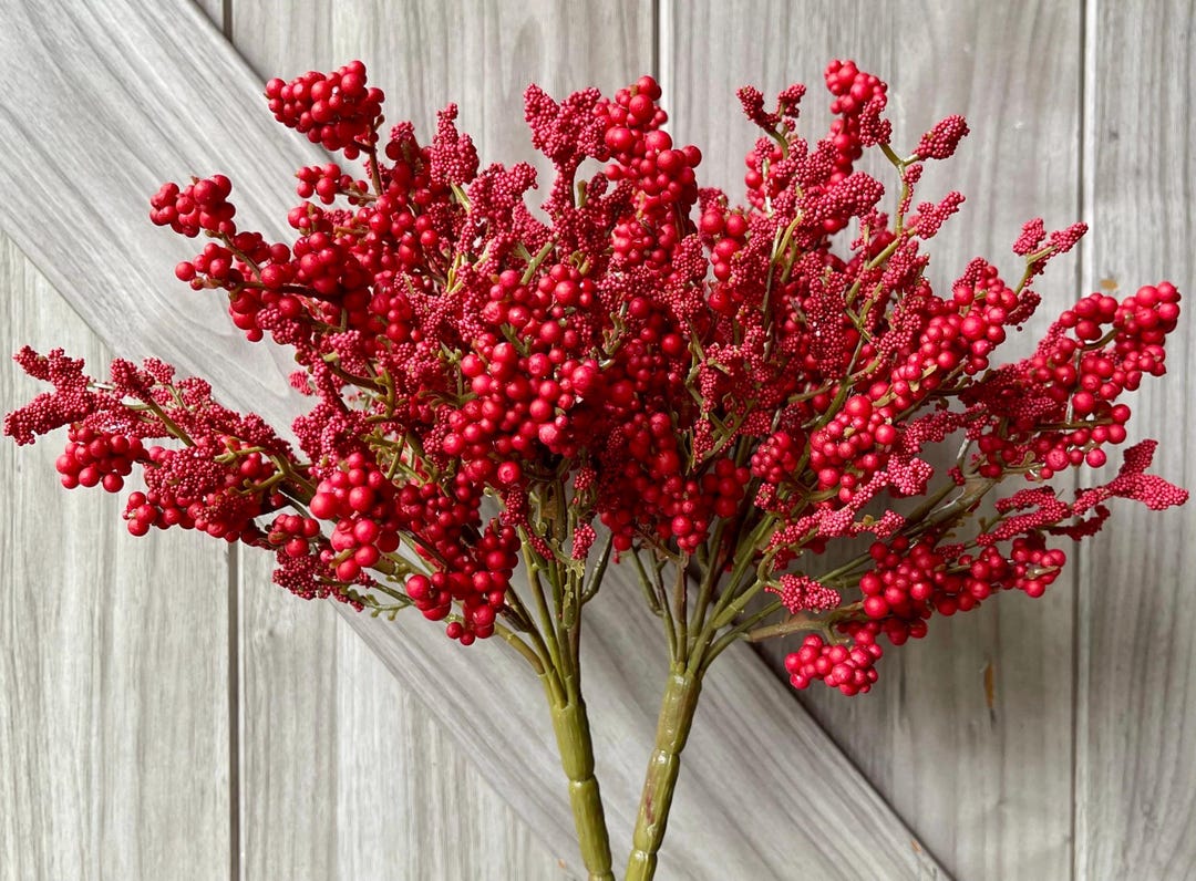 11" Berry Bush, Red Mini Berry Bush, Faux Berry Spray, Red Berry Spray ...