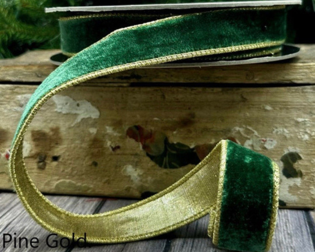 10 Yards 1 Inch Wired Ribbon Pine Green Ribbon Green Velvet - Etsy