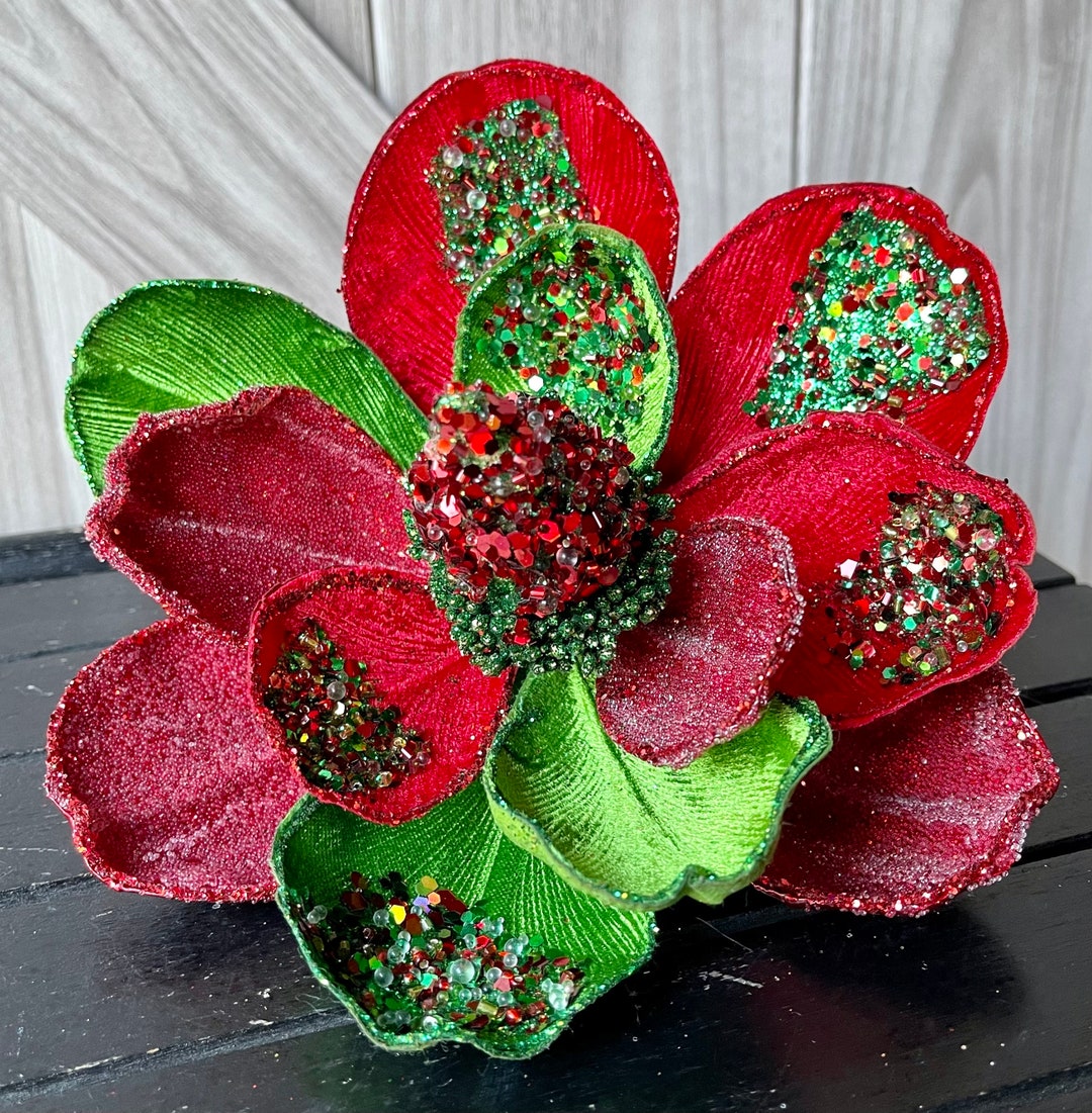 8" Gem Magnolia, Red Magnolia, Magnolia Stem, Jeweled Magnolia, Wedding ...