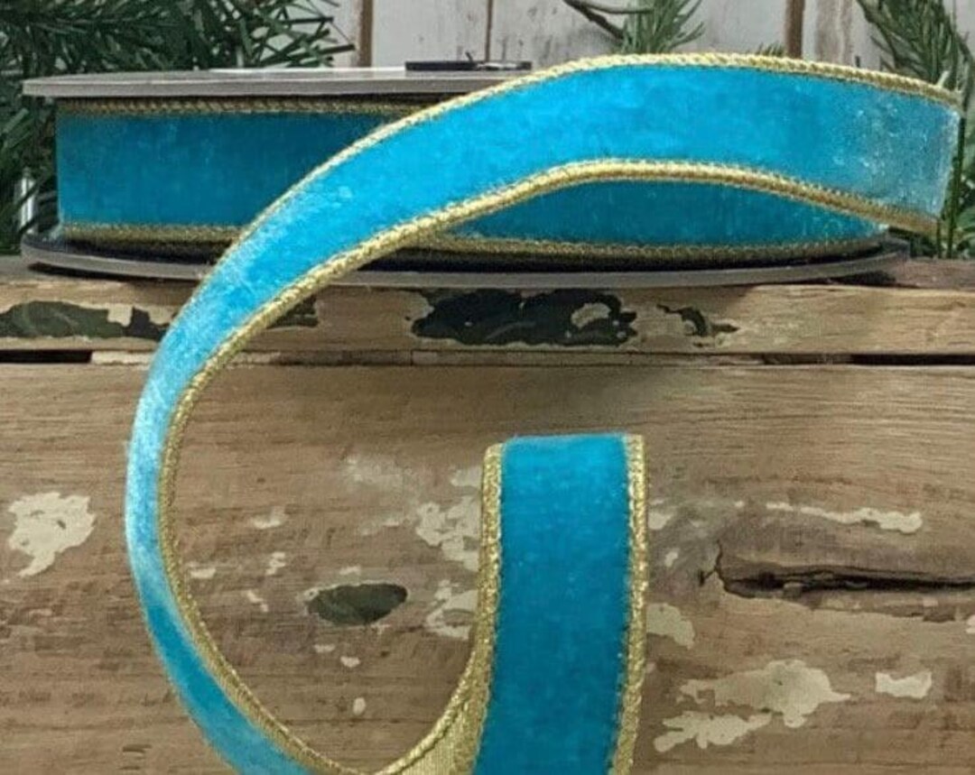 D Stevens, 10 Yards, 1 Inch Wired Ribbon, Aqua Velvet Ribbon, Aqua Blue ...