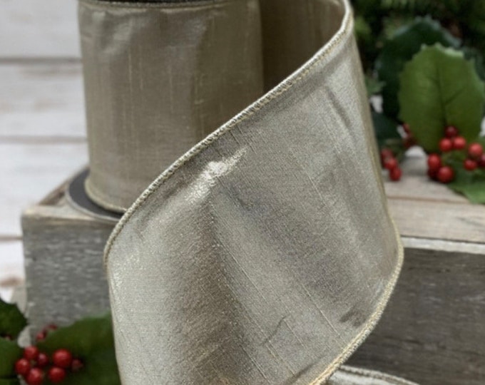 10 Yards, 4 Inch Wired Ribbon, Platinum Ribbon, Metallic Wired Ribbon ...