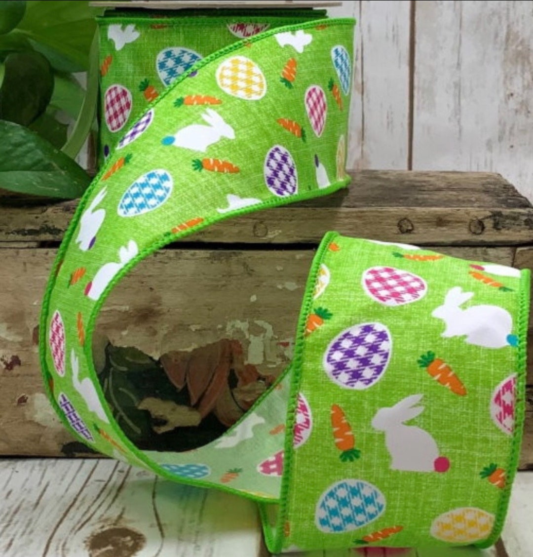 D Stevens, 10 Yards, 2.5 Inch Wired Ribbon, Easter Bunny Ribbon, Plaid ...