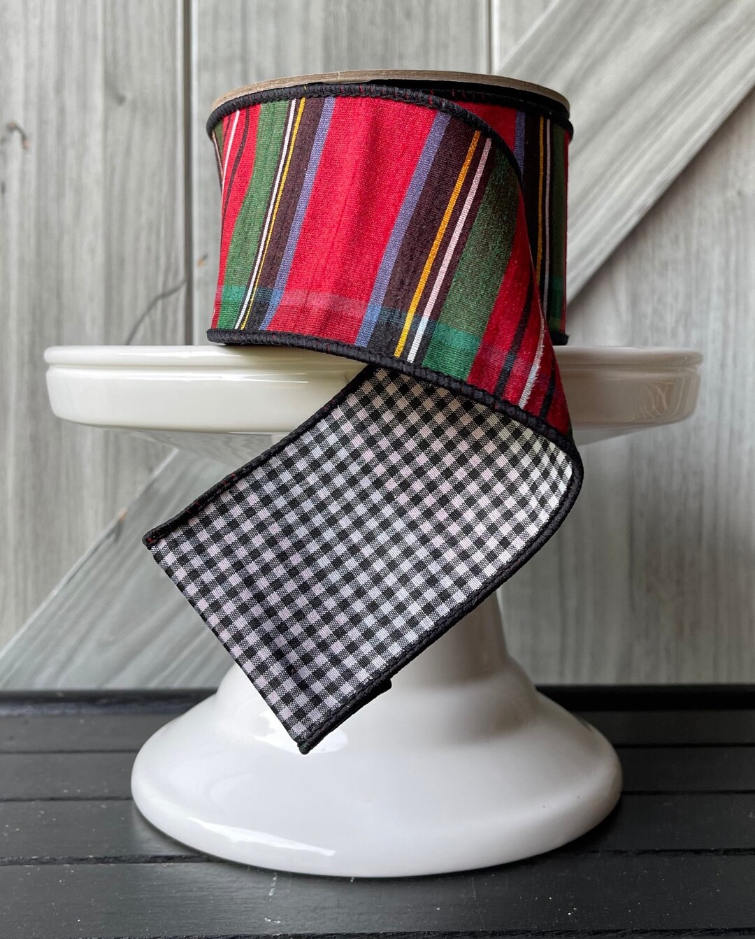 D Stevens, 10 Yards, 2.5 Inch Wired Ribbon, Deck the Hall Ribbon, Plaid ...